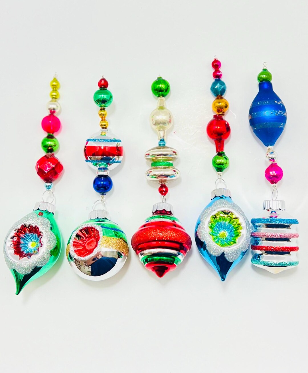 5 Vintage Mercury Glass Ornaments Christmas Icicles Christopher Radko ...