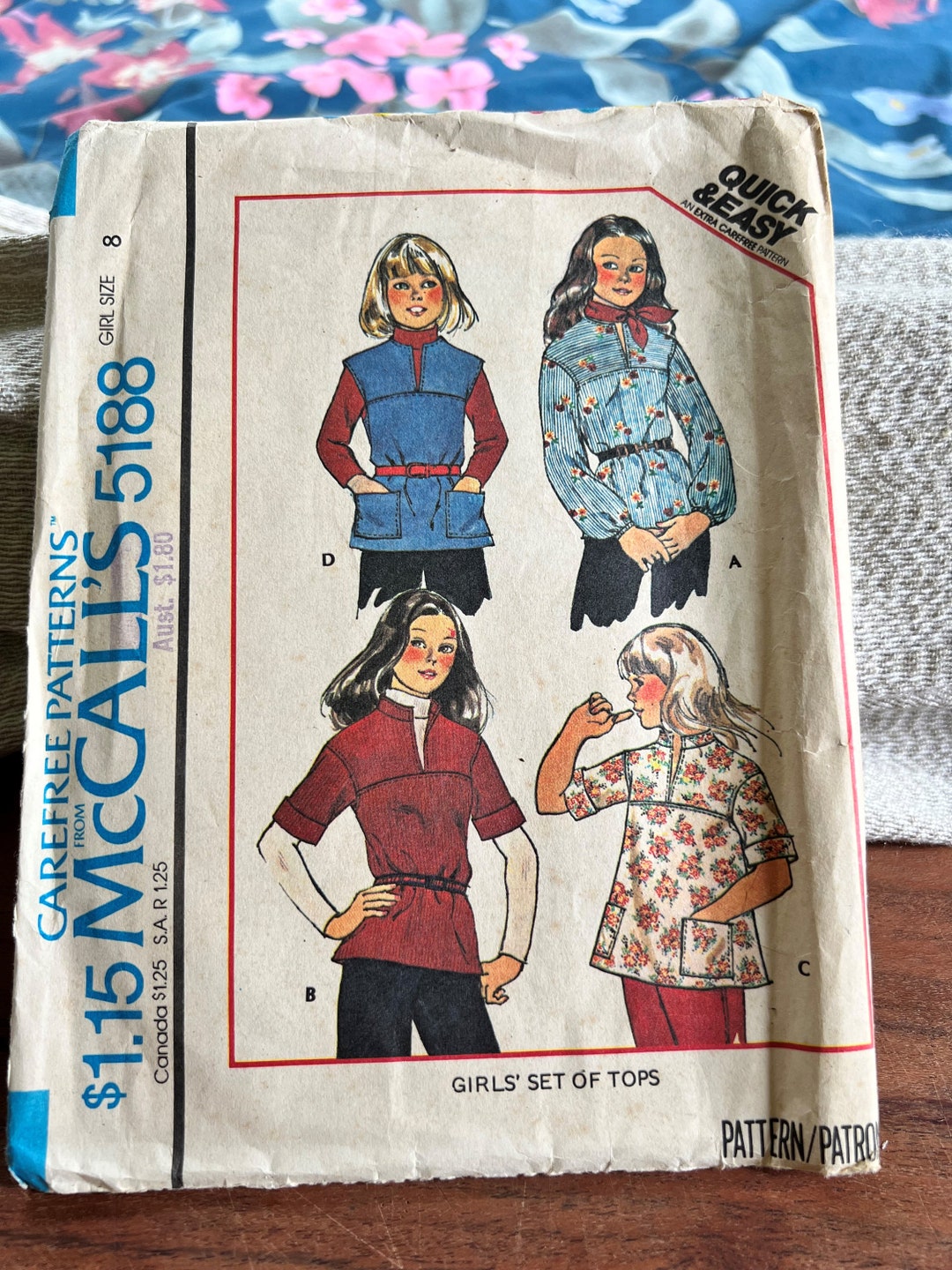 5188 Mccall's Vintage Sewing Pattern. Girls' Set of Tops. Size 8. 1976 ...