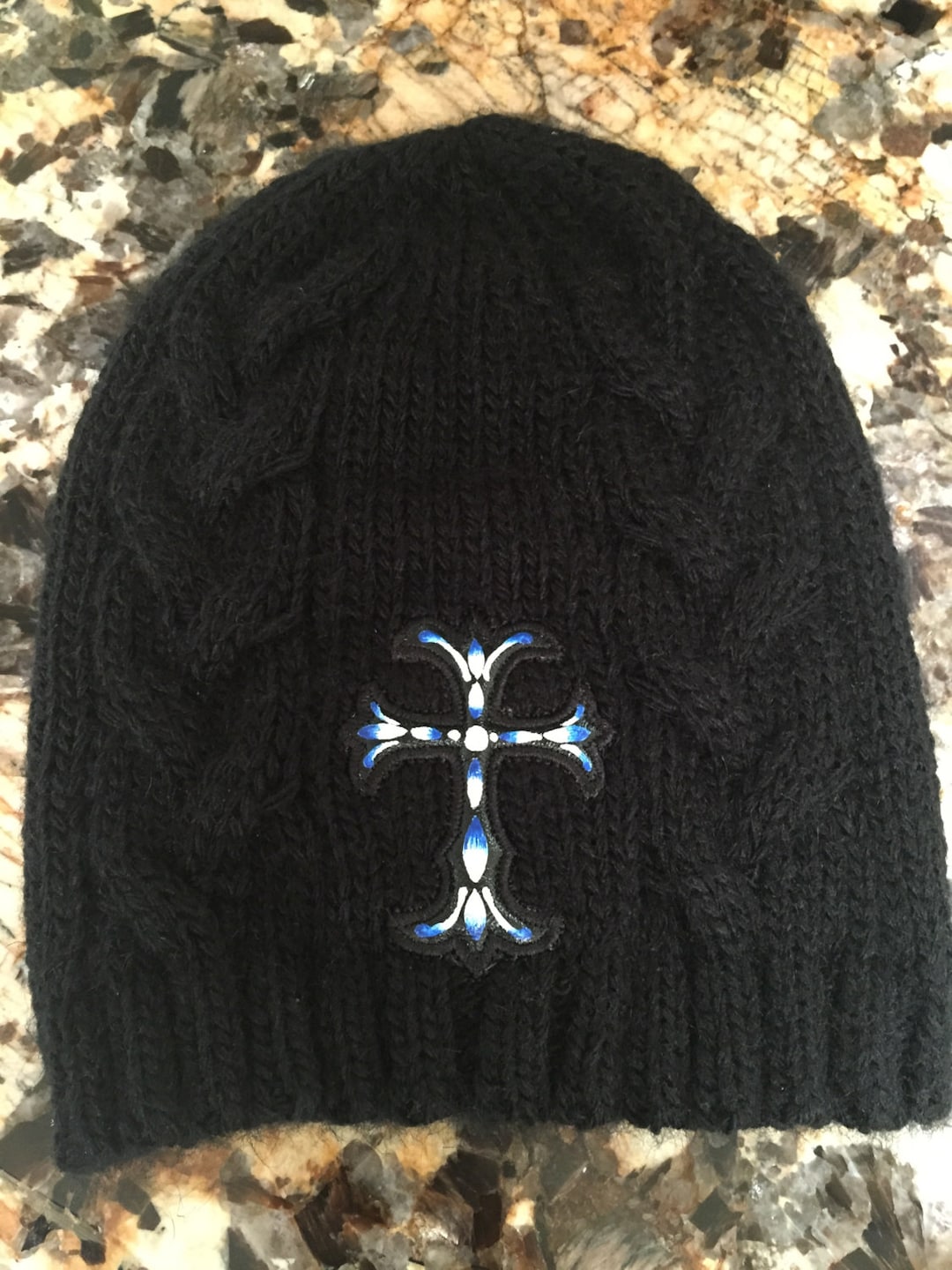 Black Beanie Hand Painted Leather Patch. Mens Beanie. Unisex Beanie ...