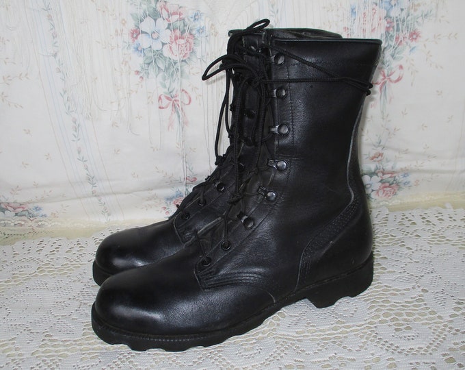 Black Leather Army Combat Boots Ripple Sole Quick Lace up Front Goth ...