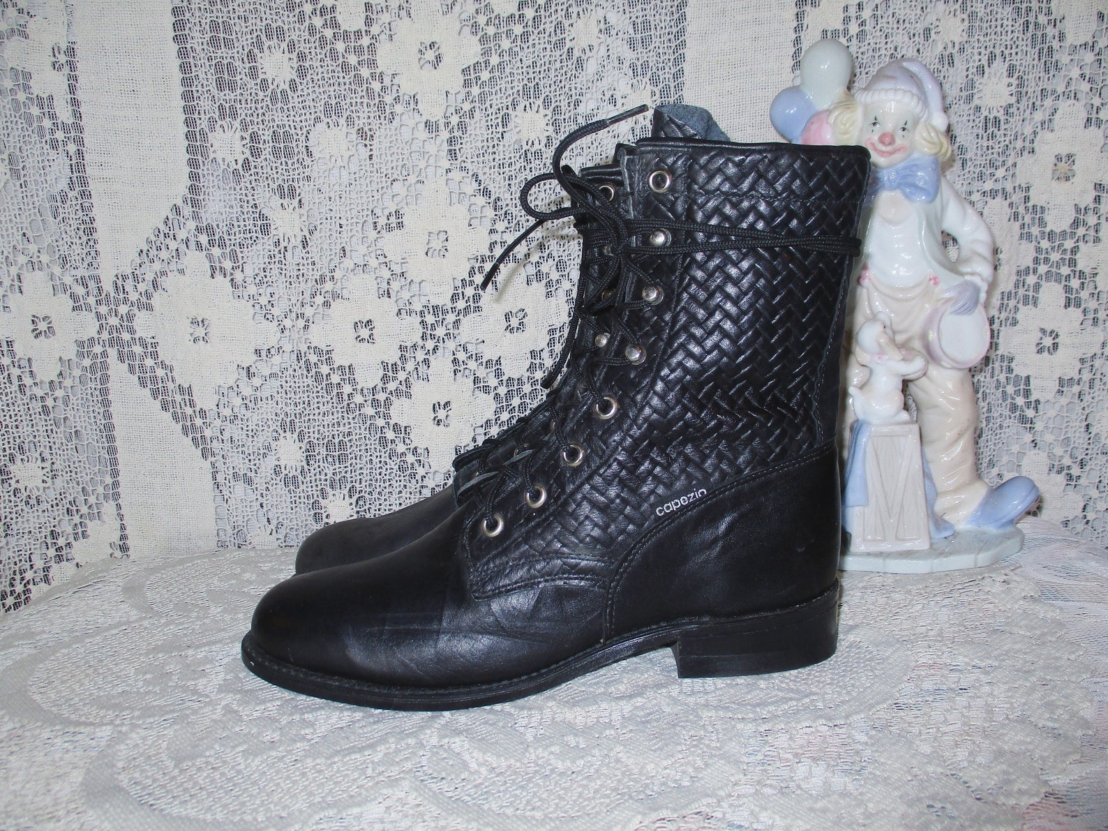 Black Leather Roper Boots Lace up 80s 90s Prairie Combat | Etsy