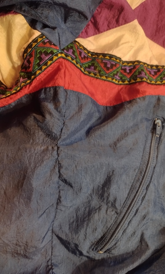 90s Windbreaker Stripes Diamond Pattern Blue Red Teal… - Gem