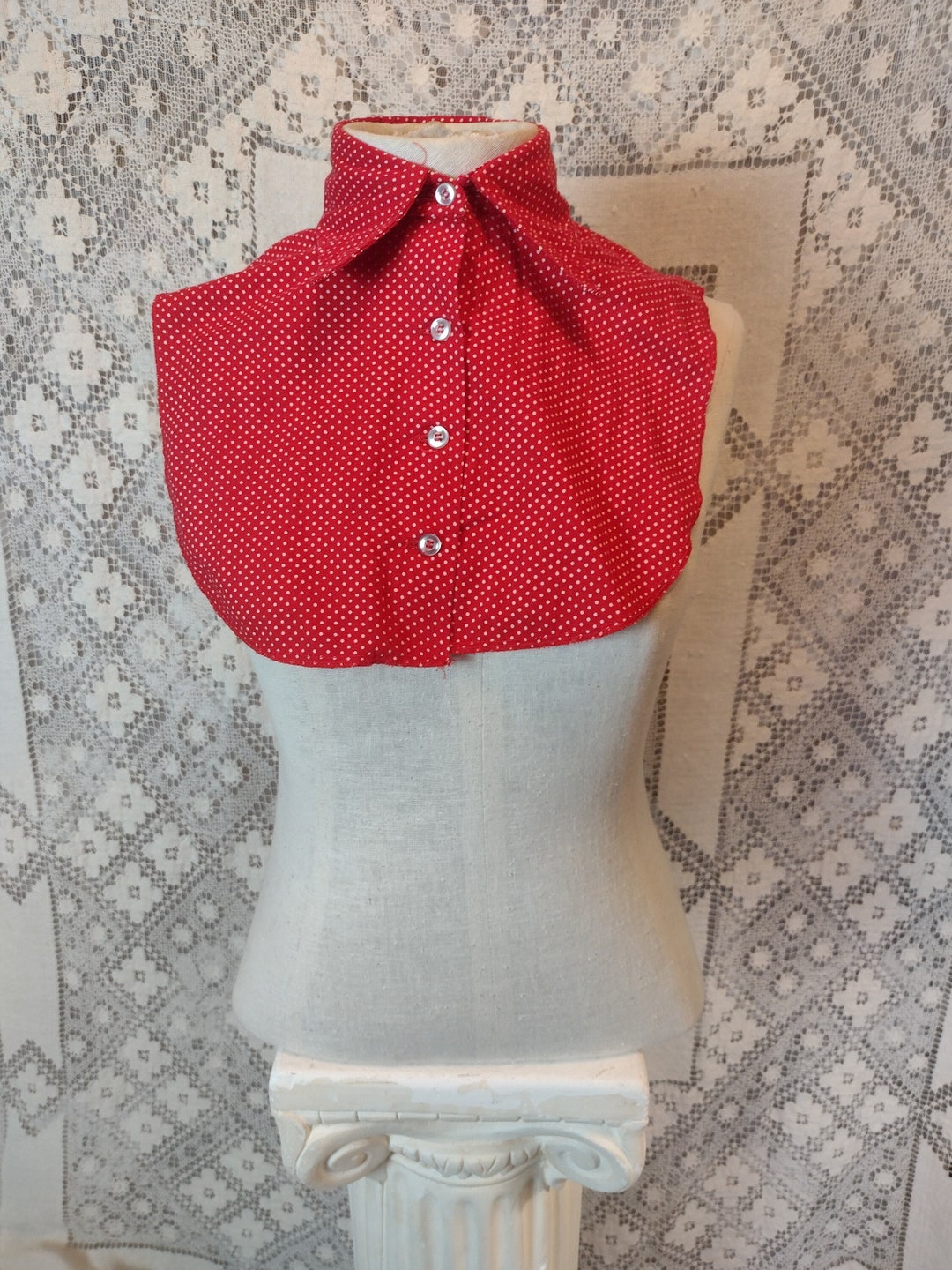 50s Glentex Dickey Red and White Polka Dot Dicky Collar Button up ...
