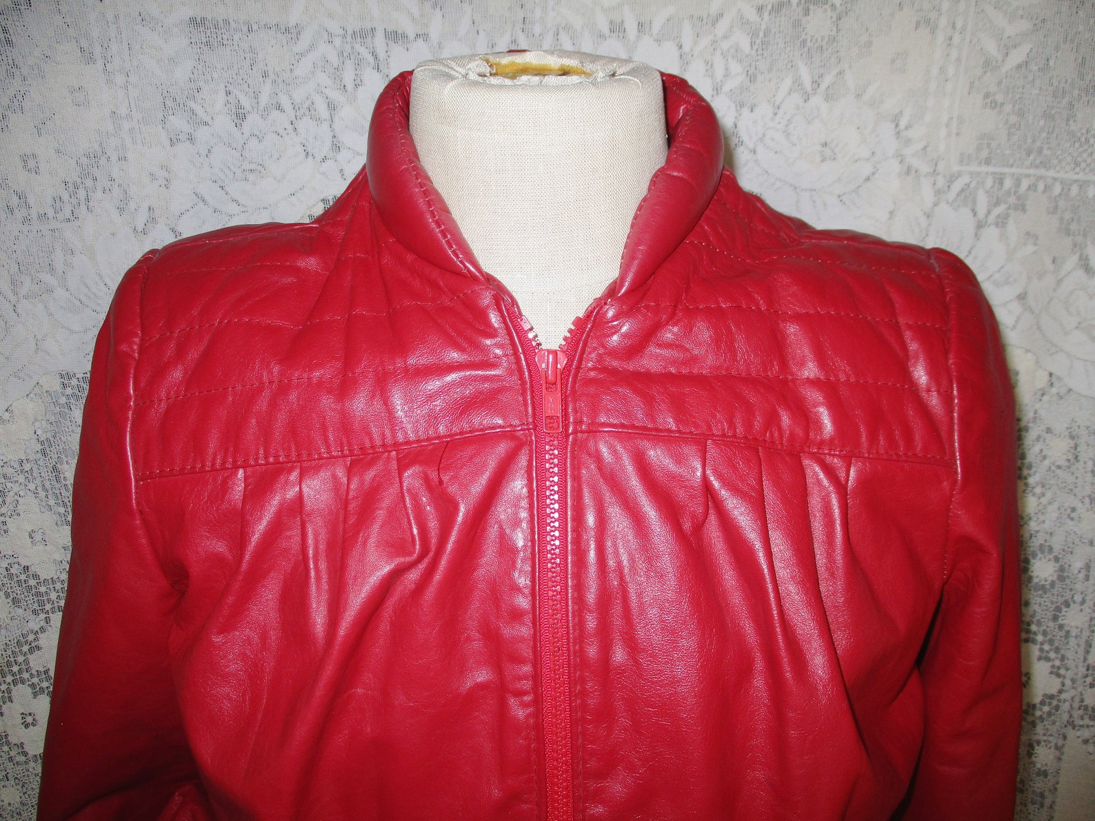 80s Bright Red Leather Jacket Moto Bomber Zip up Mens Unisex - Etsy