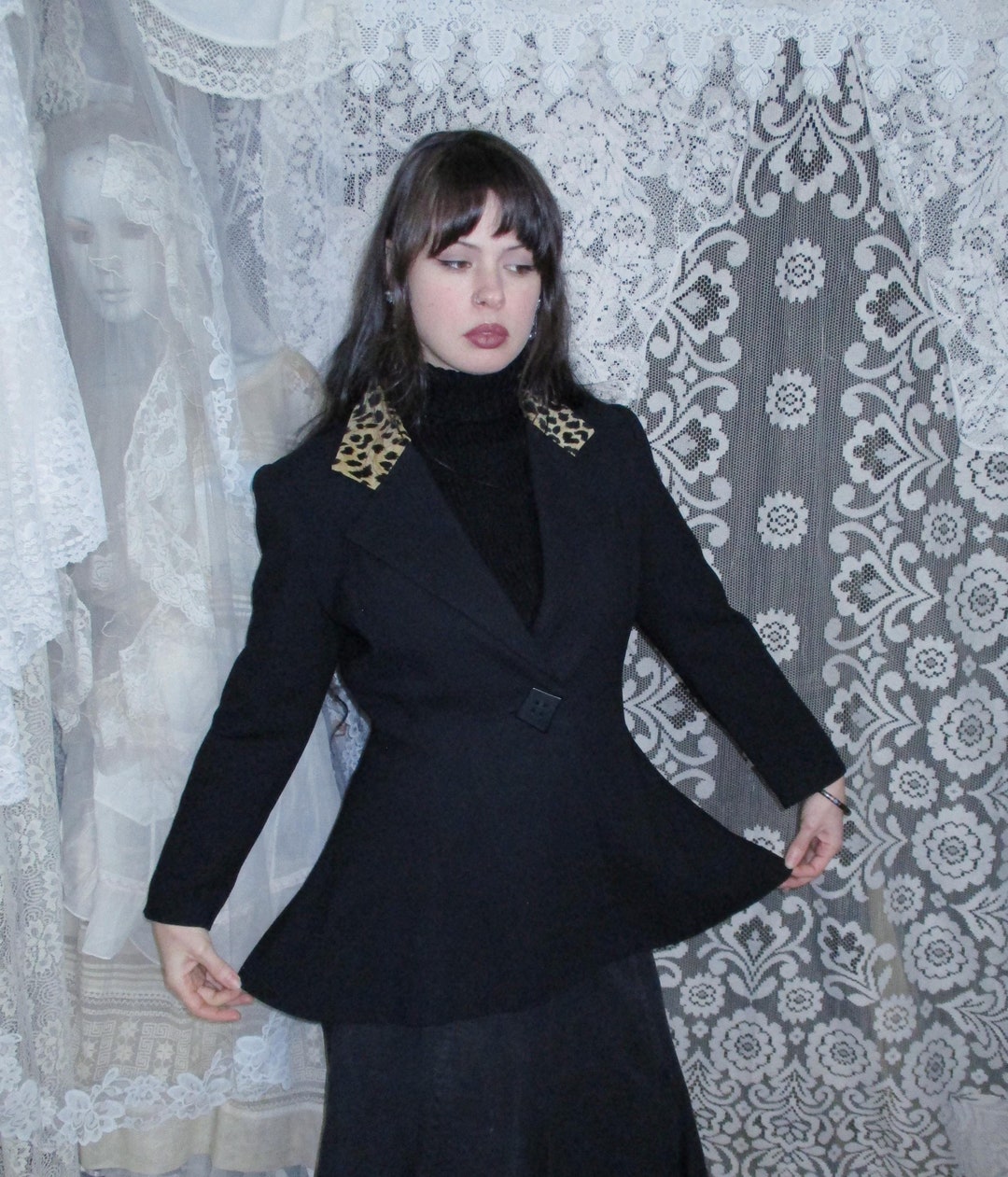 90s Black Peplum Blazer Depeche Mode 80s Jacket Oversized Square Button ...
