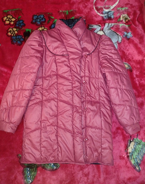 Reversible 80s Grandma Puffer Coat by Totes Red Dark … - Gem