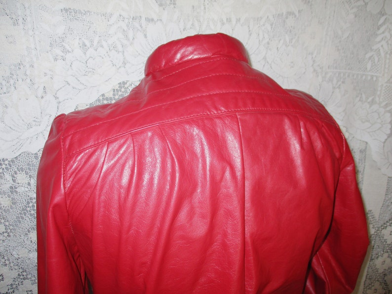 80s Bright Red Leather Jacket Moto Bomber Zip up Mens Unisex - Etsy