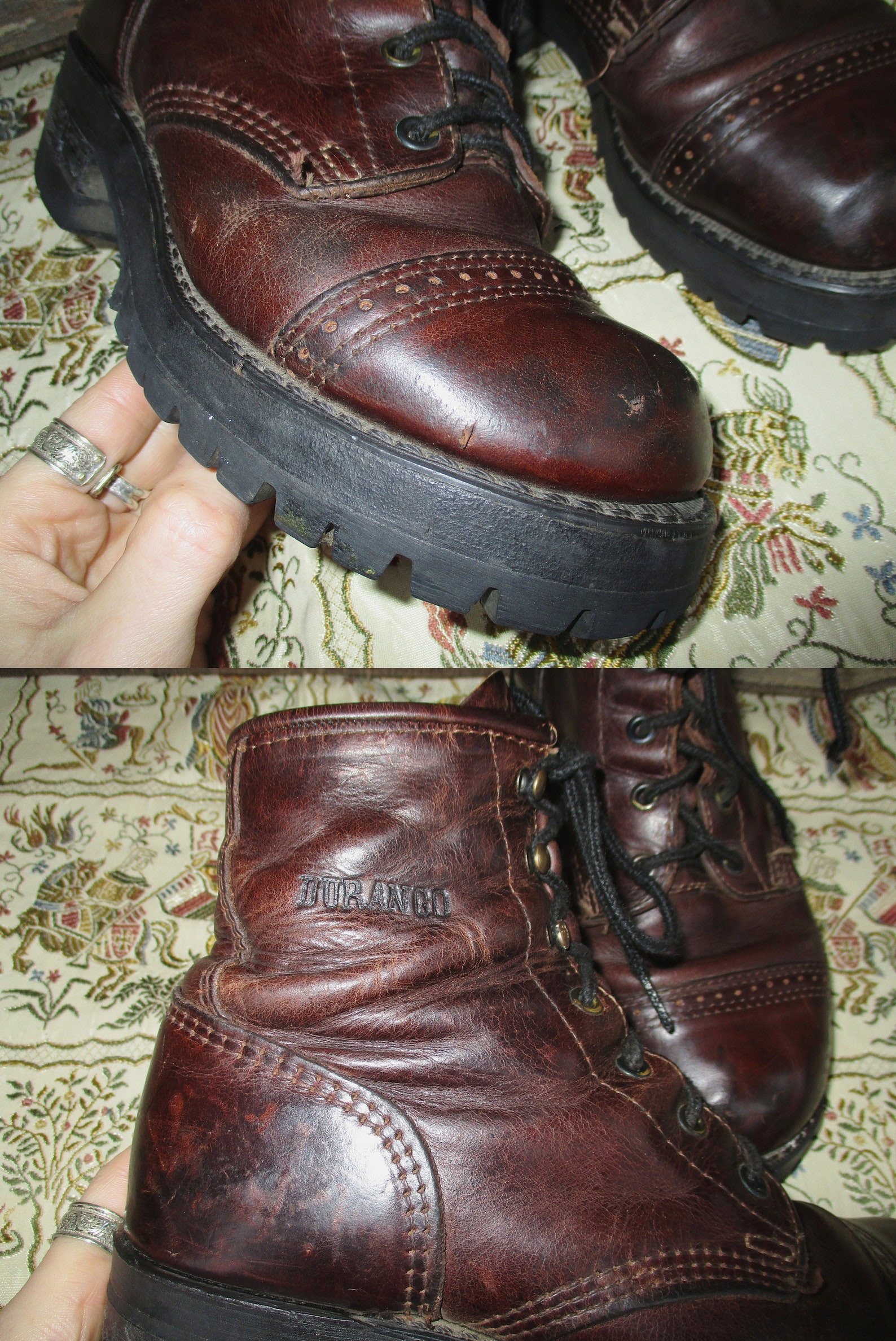 Durango Lace up Boots Brown Leather Cap Toe Brogue 90s Grunge - Etsy