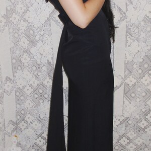 90s Black Formal Maxi Dress Back Cut Outs and Bows Chiffon Drape Panel ...