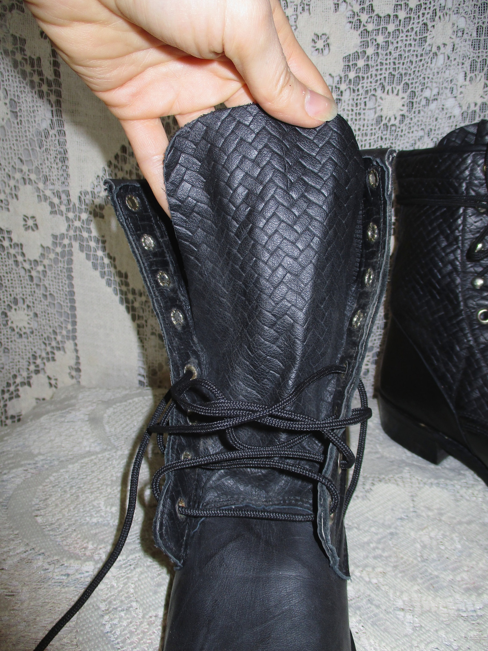 Black Leather Roper Boots Lace up 80s 90s Prairie Combat | Etsy