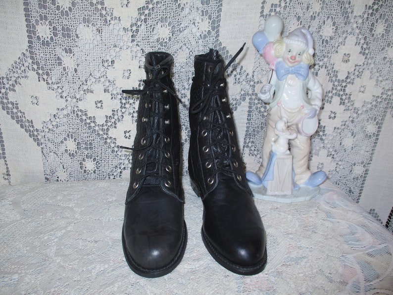 Black Leather Roper Boots Lace up 80s 90s Prairie Combat | Etsy