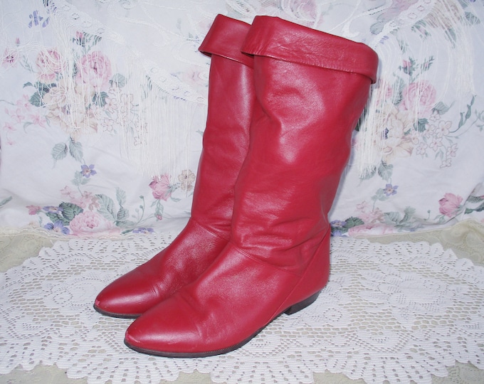 80s 90s Tall Red Leather Slouch Boots by Brass Plum Nordstrom Retro New ...