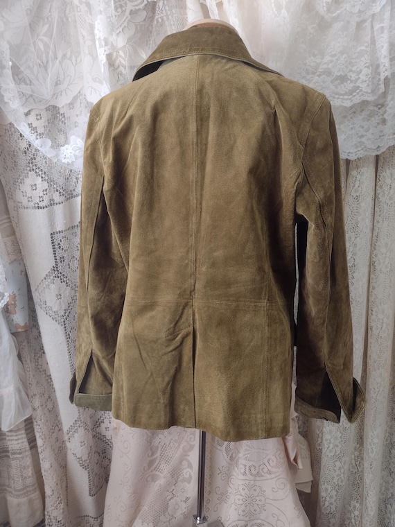 y2k Green Suede Leather Jacket Early 2000s Muted Murk… - Gem