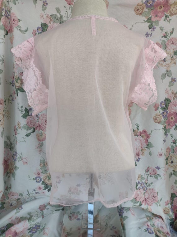 Pastel Pink Negligee Jacket Thick Floral Lace Trim Op… - Gem