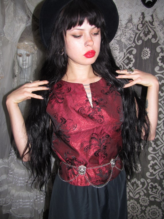 Red Floral Damask Top Sparkly Y2k 90s Early 2000s Mall Goth | Etsy