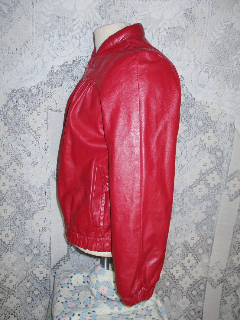 80s Bright Red Leather Jacket Moto Bomber Zip up Mens Unisex - Etsy