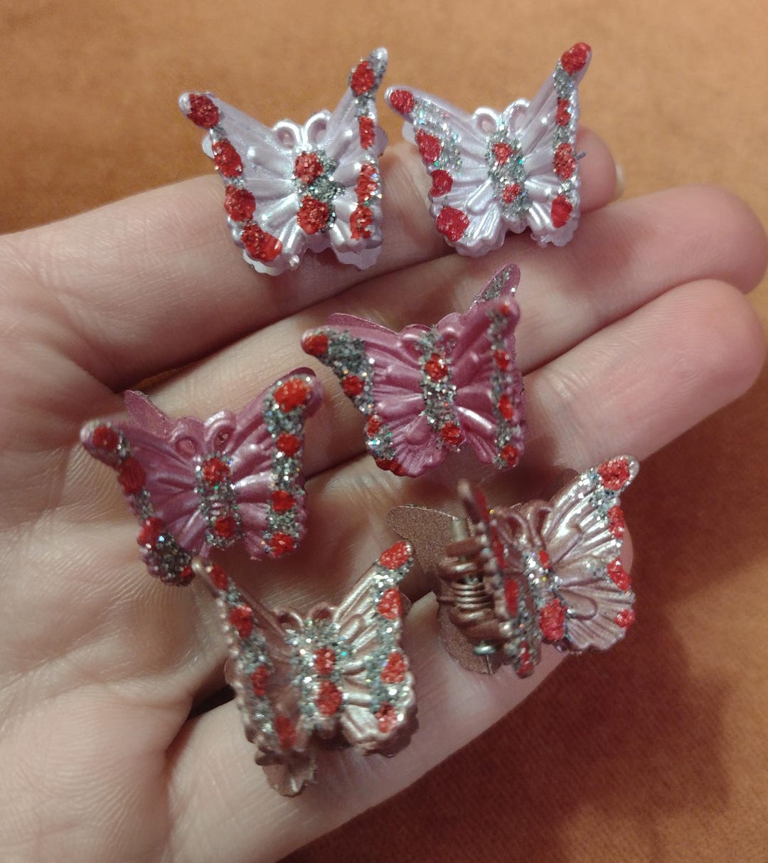 90s Y2K Butterfly Hair Clips Pink Plastic With Sparkle Glitter Glue in ...