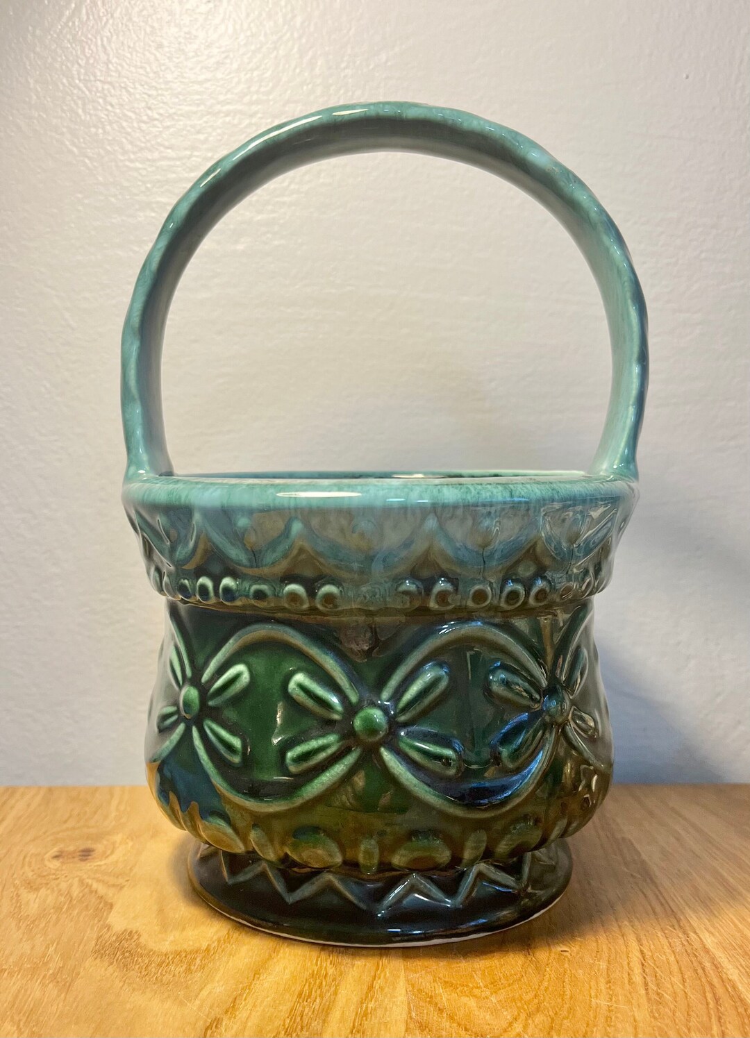 Hull Basket Planter Green and Teal Drip - Etsy