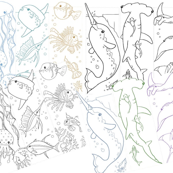 Coloring Bookmarks Sea Creatures - Etsy