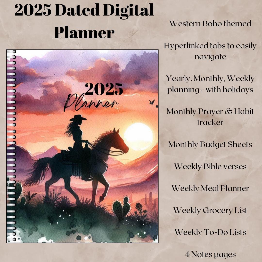 2025 Western Digital Planner: Boho Cowgirl Theme (PDF) - Etsy