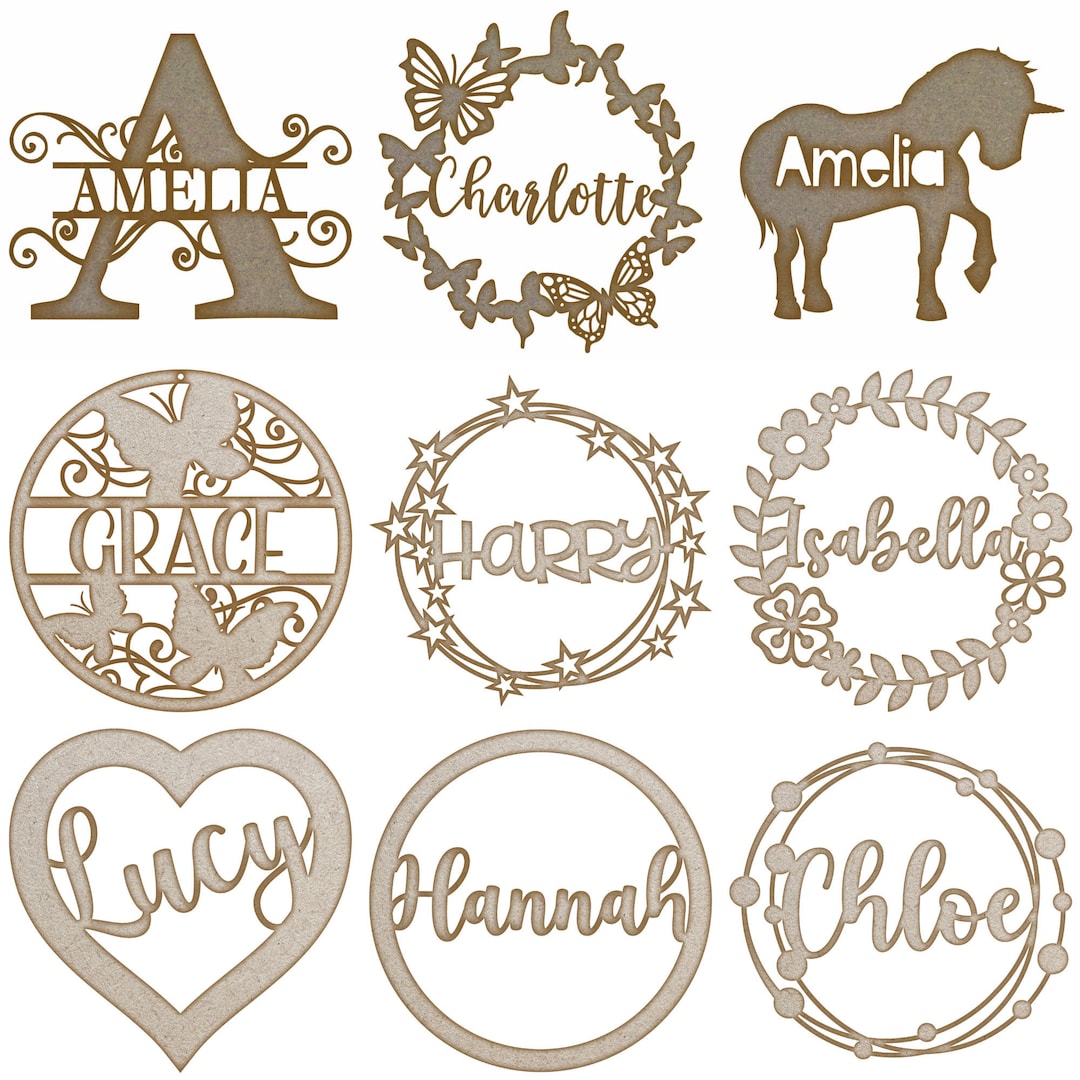 Personalised MDF Laser Cut Craft Blanks - Name Plaques, Wreaths and ...