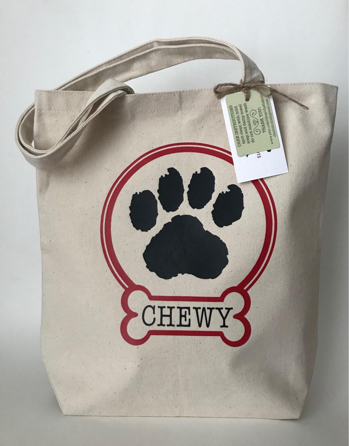 Personalized Dog Tote Bag: Paw Print Cotton Canvas Travel Bag - Etsy