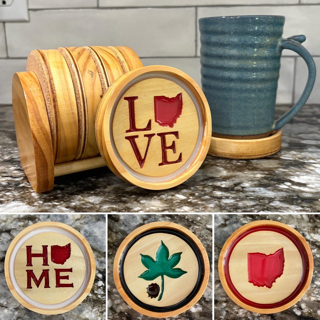 Set of 4 Ohio Coasters With Holder Wood Coasters OSU Fan Alumni Home ...