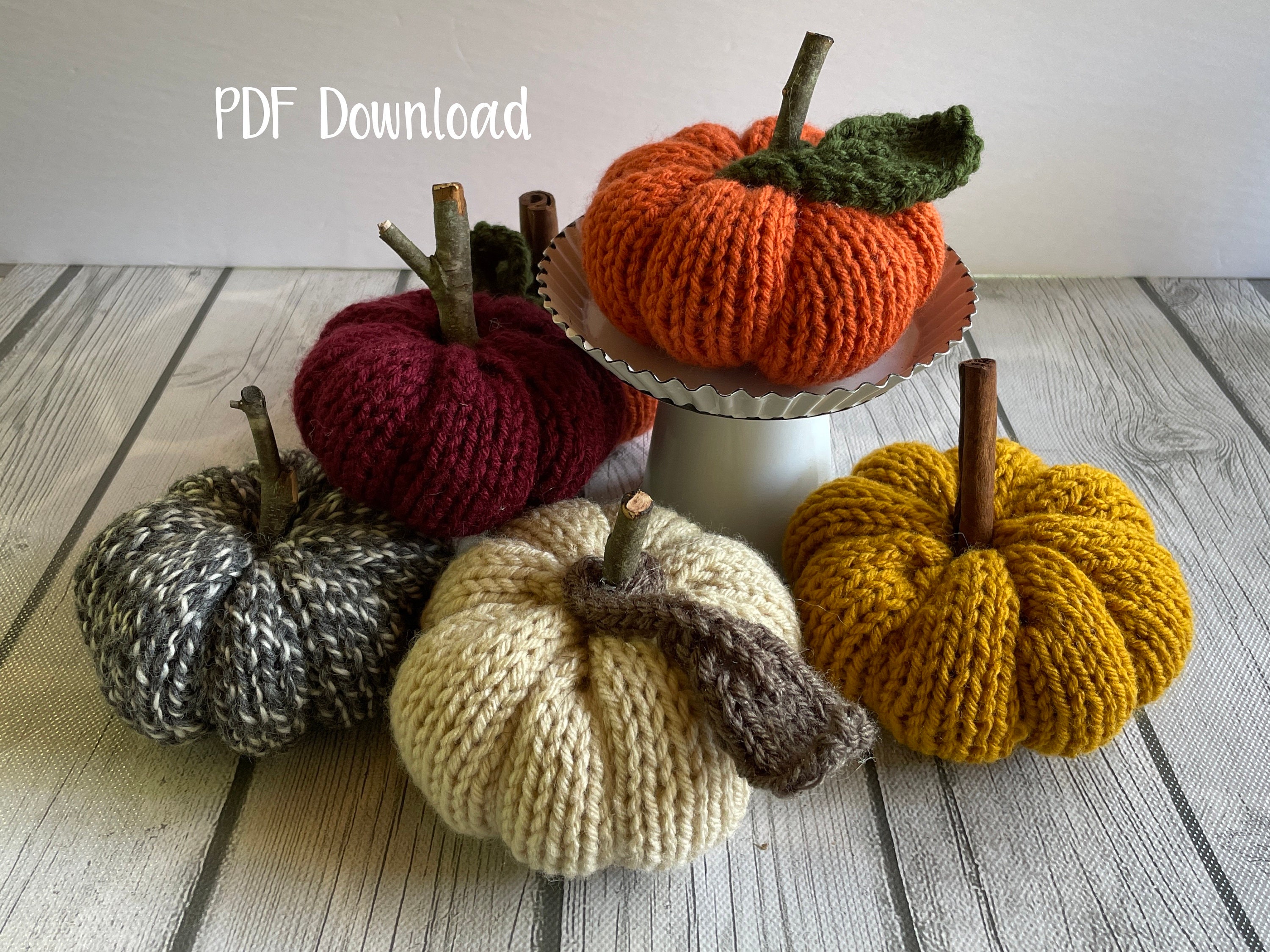 Knit Pumpkin Pattern With Leaf and Curly Vine Hand Knit PDF Fall Autumn Gift Housewarming Halloween Etsy UK