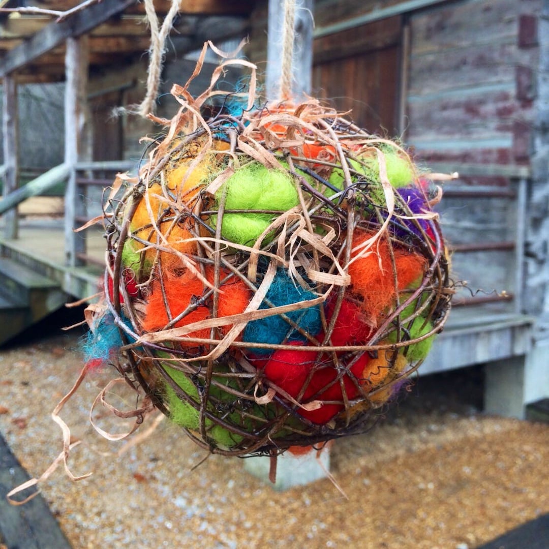 Bird Nesting Ball 6 Inch Grapevine - Multi Color Natural Rainbow Bird ...