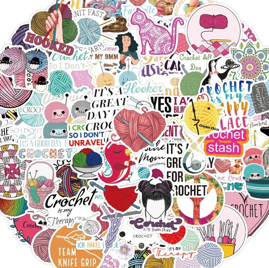 Crochet & Yarn Sticker Pack: Waterproof Vinyl Decals for Crafters (50 ...