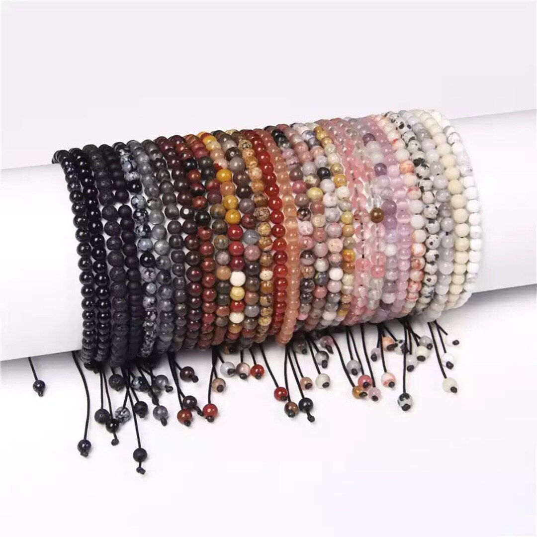 Genuine Gemstone Bead Stacking Bracelets, Adjustable Tie - Etsy