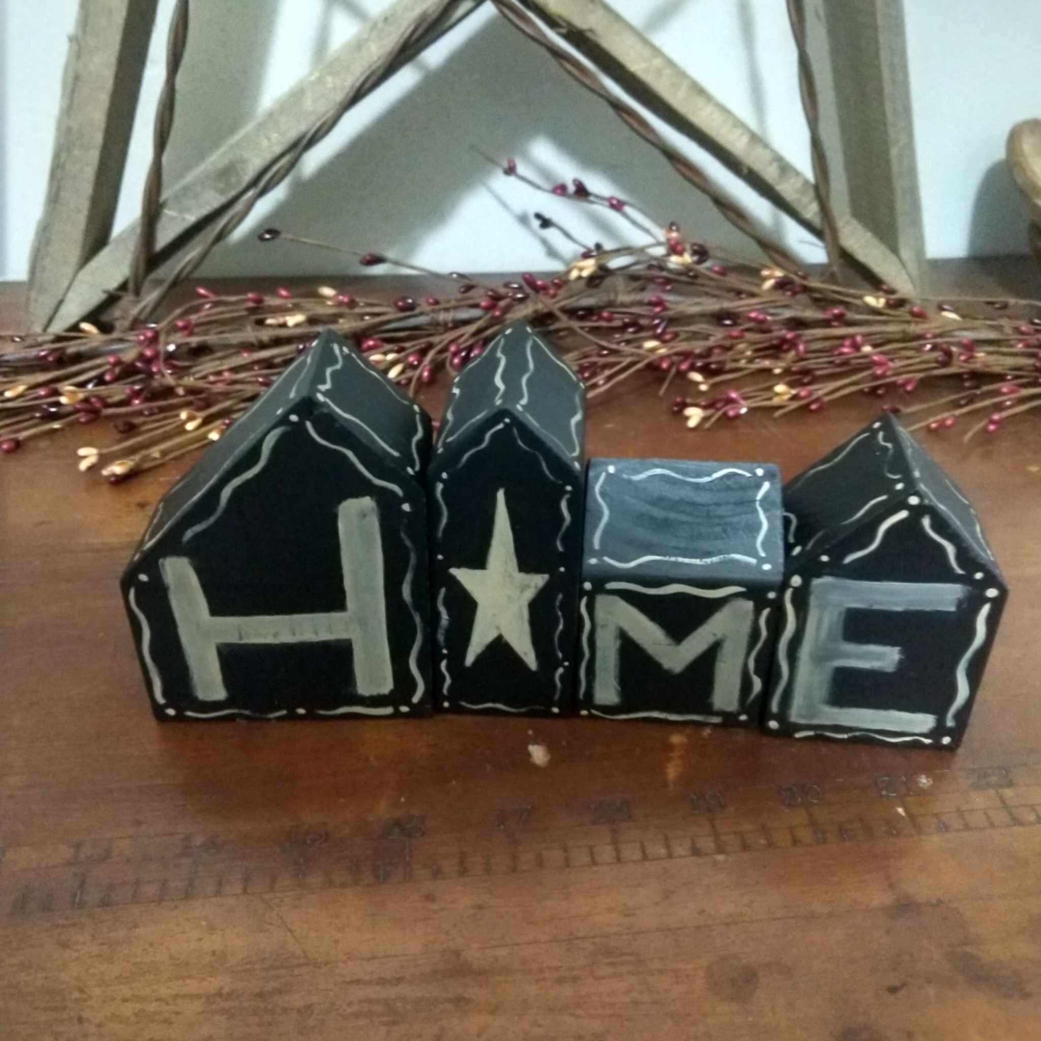 Primitive Wood House Blocks REVERSIBLE Black Tan Crackle Star - Etsy