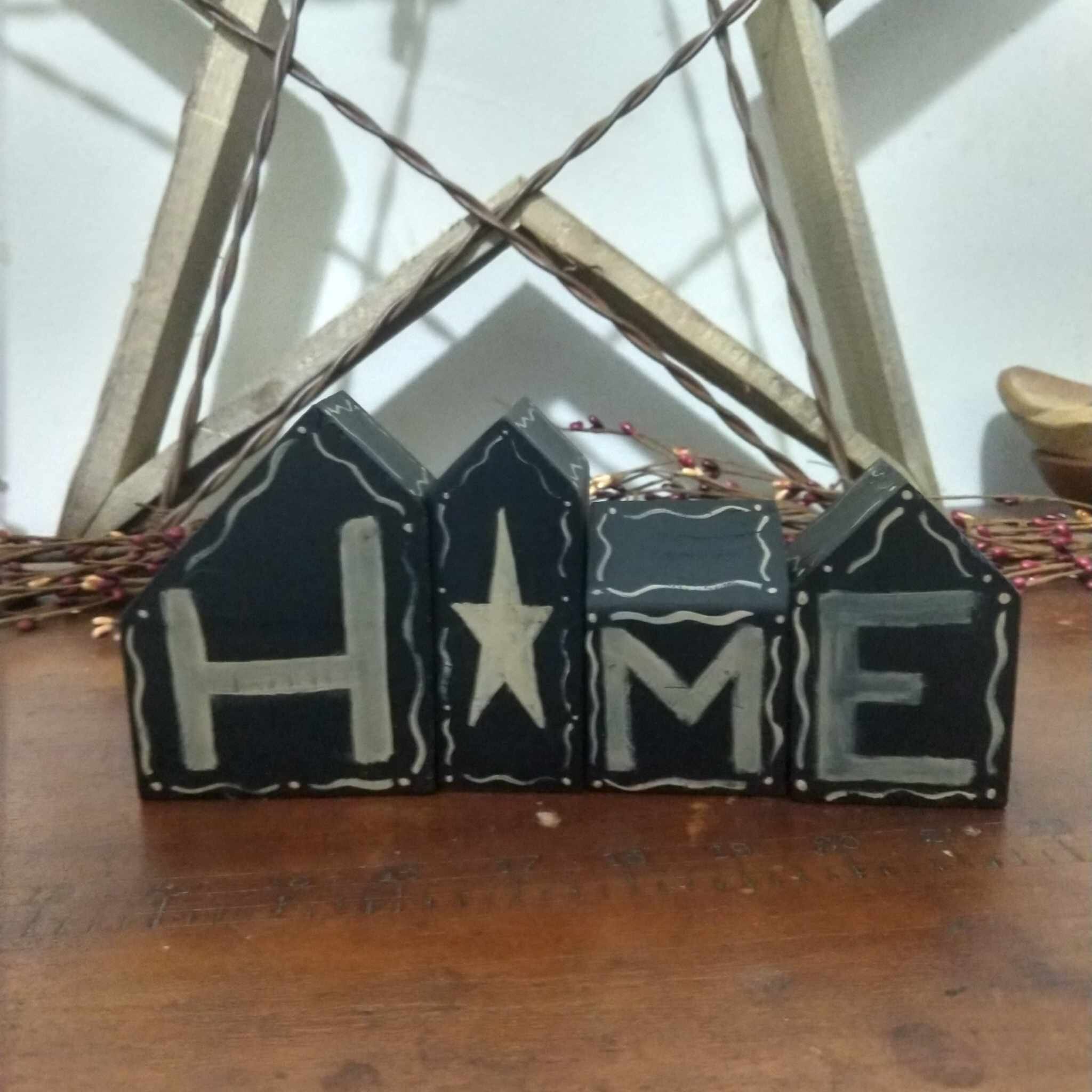 Primitive Wood House Blocks REVERSIBLE Black Tan Crackle Star - Etsy