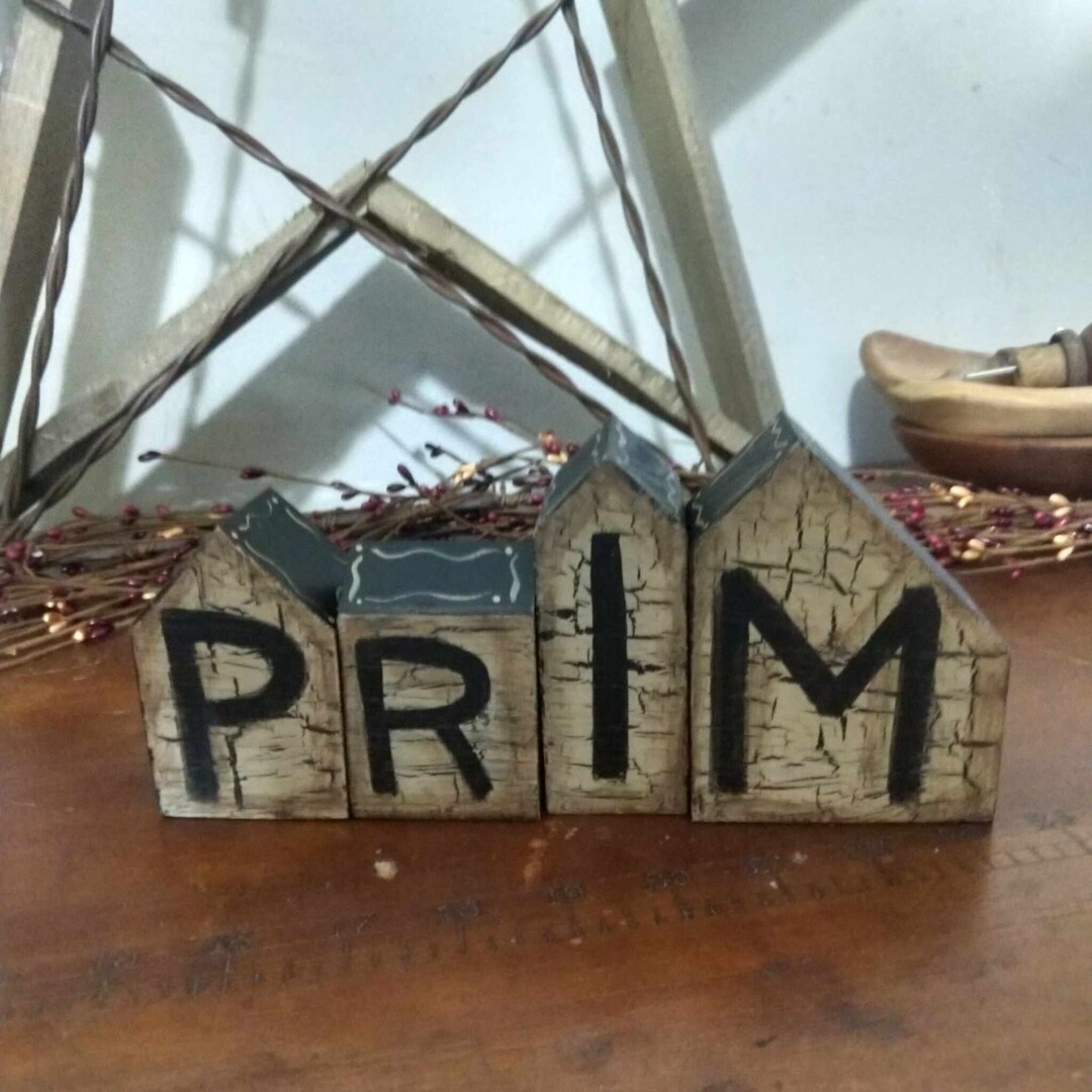 Primitive Wood House Blocks REVERSIBLE Black Tan Crackle Star - Etsy