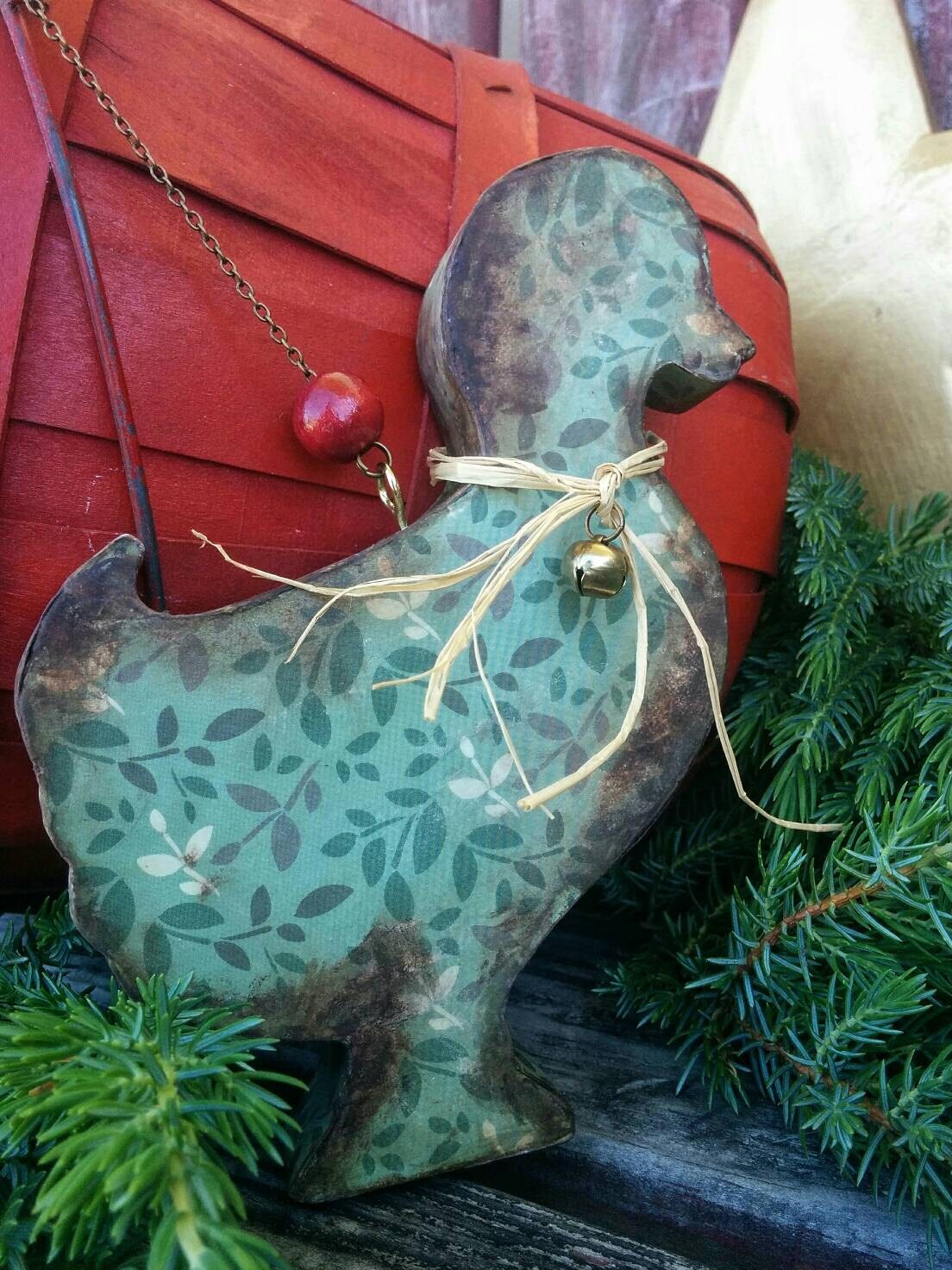 Rustic Duck With Chain for Hanging, Duck With Distressed Decoupaged ...