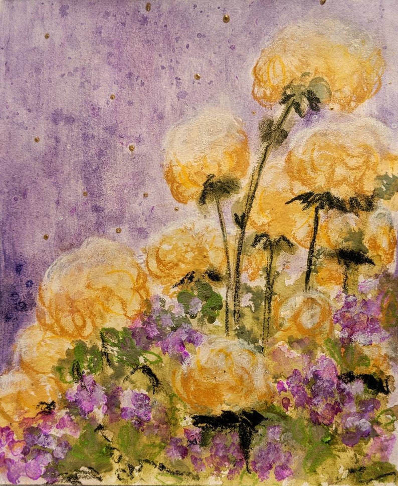 Acrylic Floral Painting Yellow Flowers Art on Paper Original - Etsy