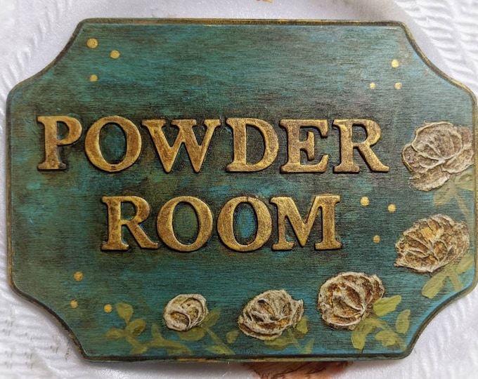 Powder Room Plaque for Wall or Door in Antique Turquoise Blue With ...
