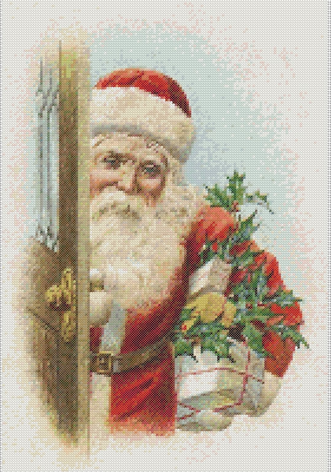 Christmas PDF Cross Stitch Charts:- (ref-199) Santa at the Door - Etsy