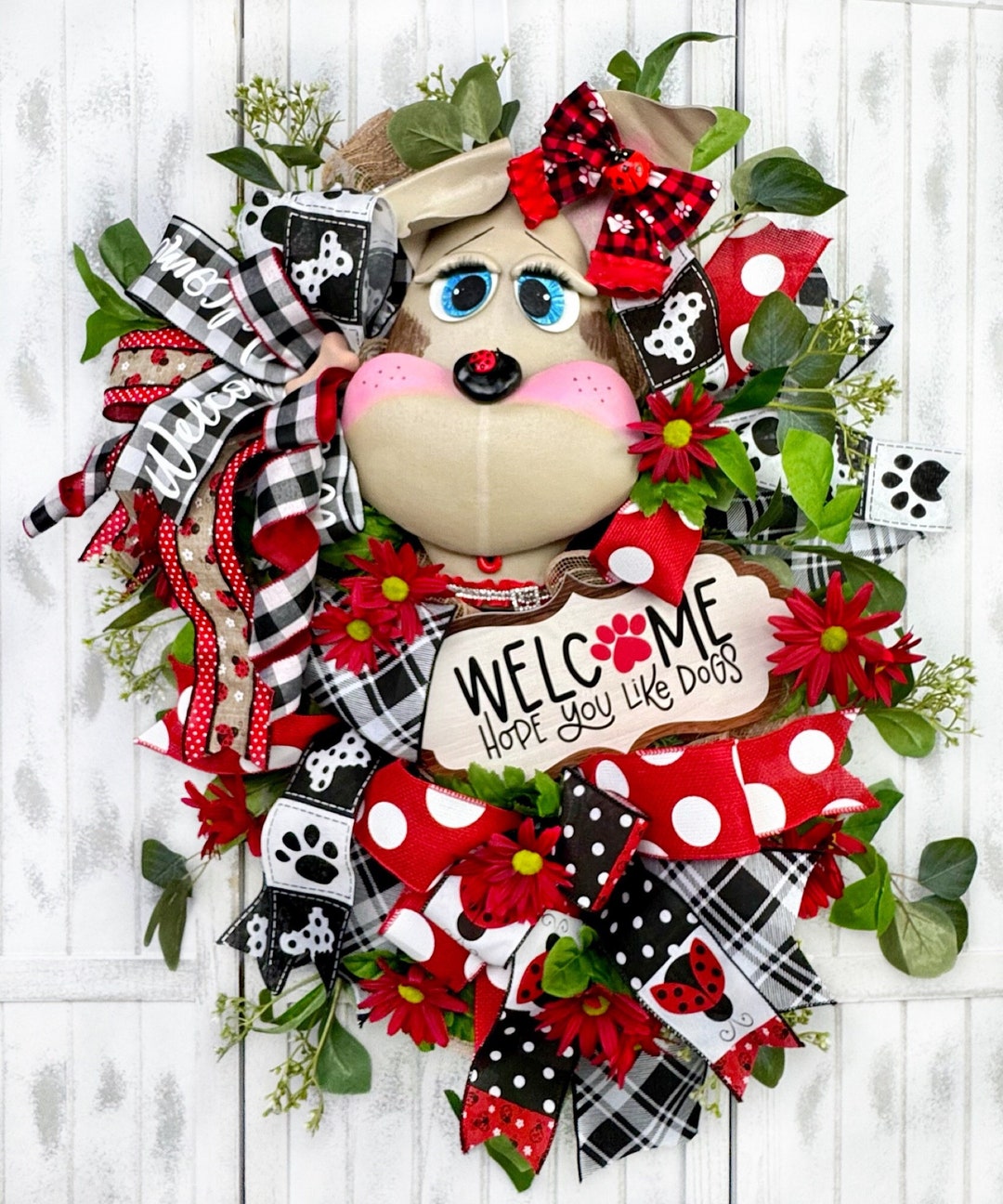 Large “welcome Hope You Like Dogs” Snippy Dog Lovers Wreath With ...