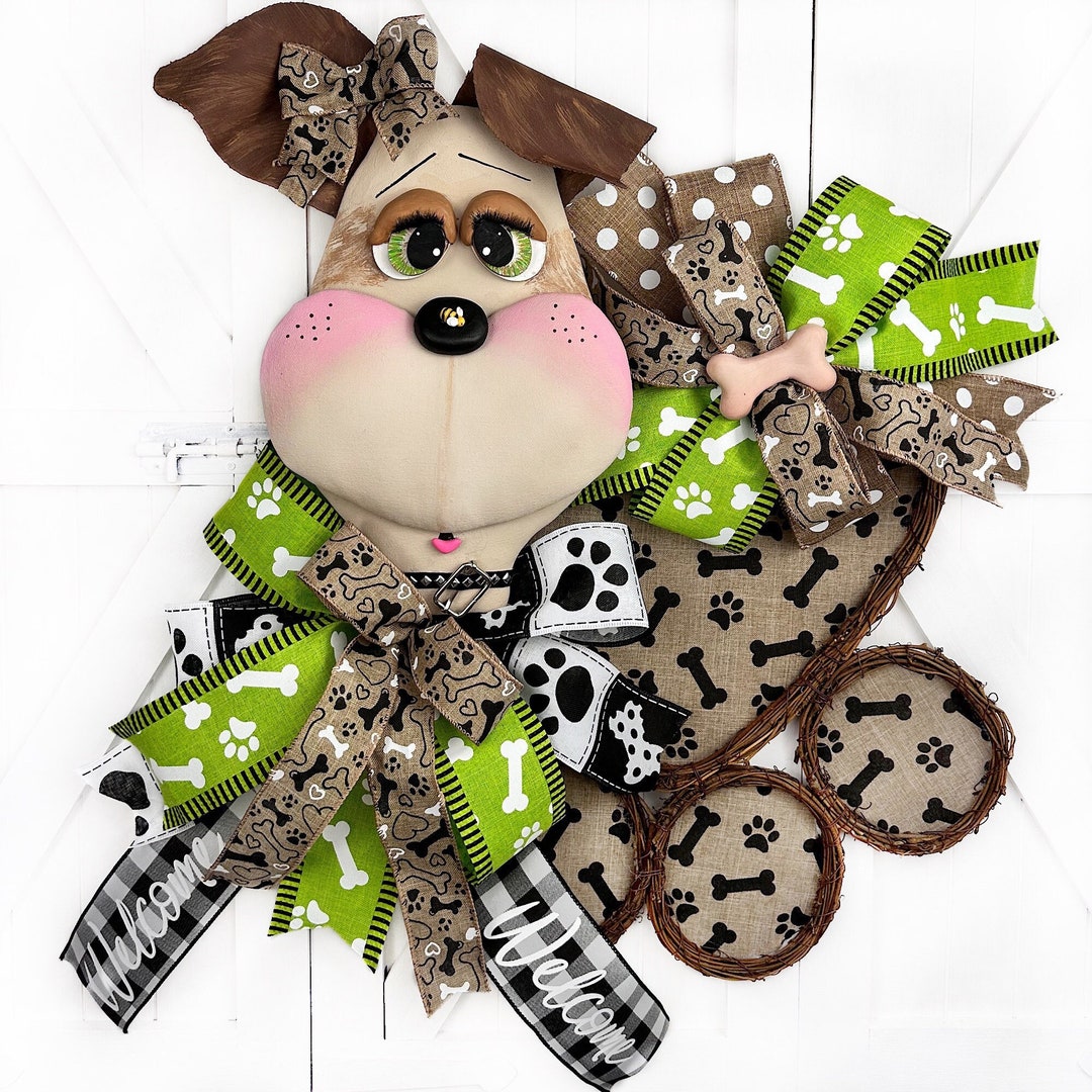 Snippy Dog Paw Grapevine Wreath With for Front Door, Handmade Puppy Bee ...
