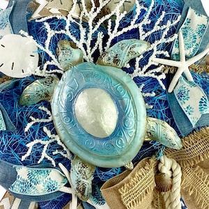 Capiz Shell Sea Turtle Blue Burlap Beach Coastal Nautical - Etsy