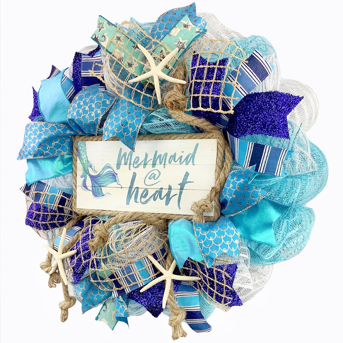 Mermaid Wreath With Starfish & Nautical Rope Beach Coastal - Etsy