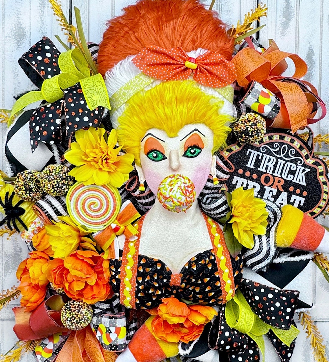 Deluxe Bubble Blowing Candy Corn Girl Wreath for Front Door, Large ...