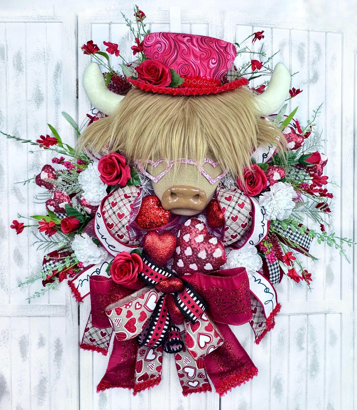 Large Deluxe Valentines Day Highland Cow Wreath for Front Door ...