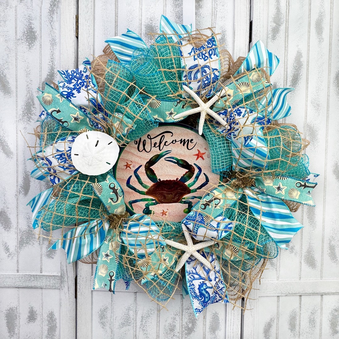 Coastal Crab Wreath Nautical Wreath, Beach Wreath, Nautical Beach House ...