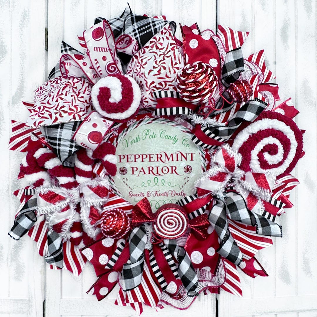North Pole Candy Co Peppermint Parlor Christmas Wreath, Front Door ...