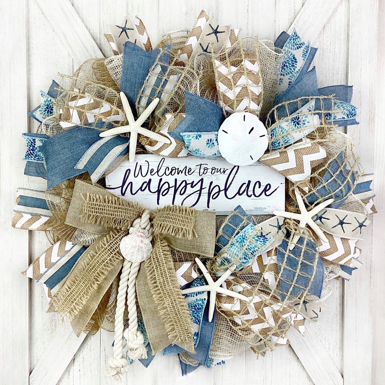 Coastal Wreath: Happy Place Nautical Beach House Decor - Etsy
