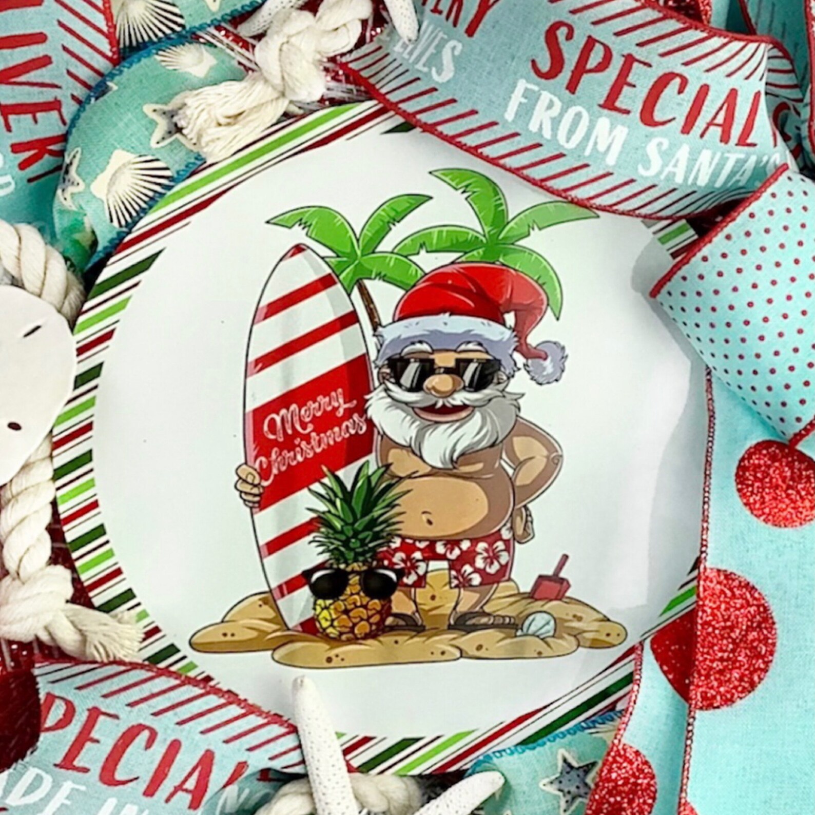 Merry Christmas Surfing Santa Coastal Beach Nautical | Etsy