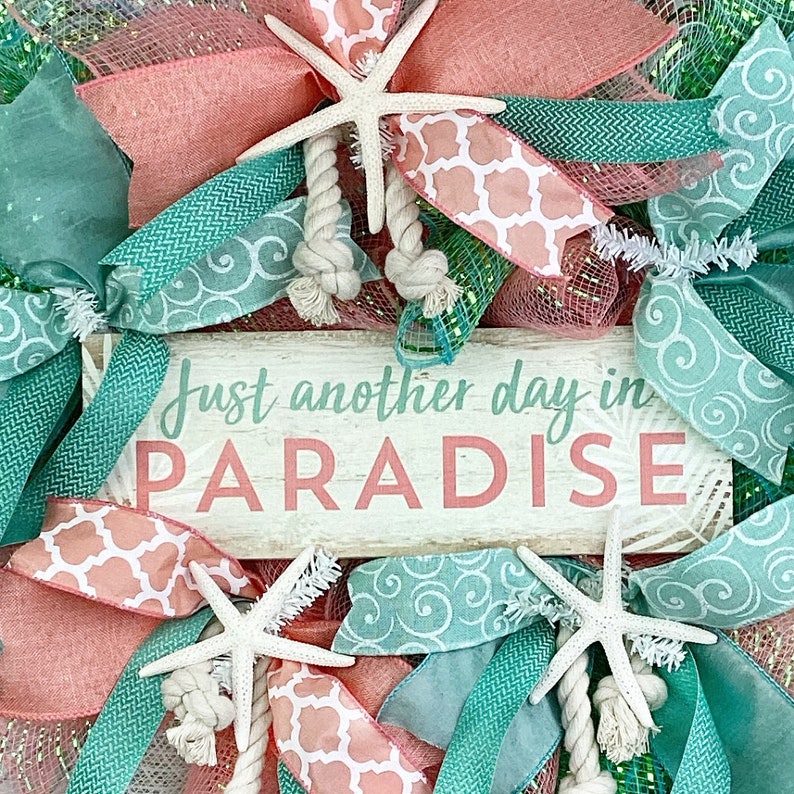 Just Another Day in PARADISE Tropical Front Door Wreath With Natural ...