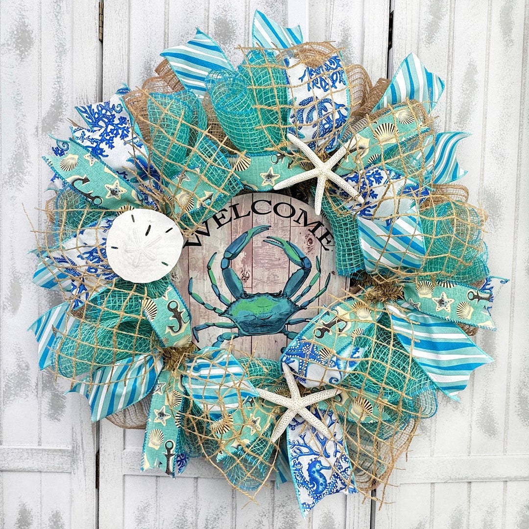 Coastal Crab Wreath Nautical Wreath, Beach Wreath, Nautical Beach House ...